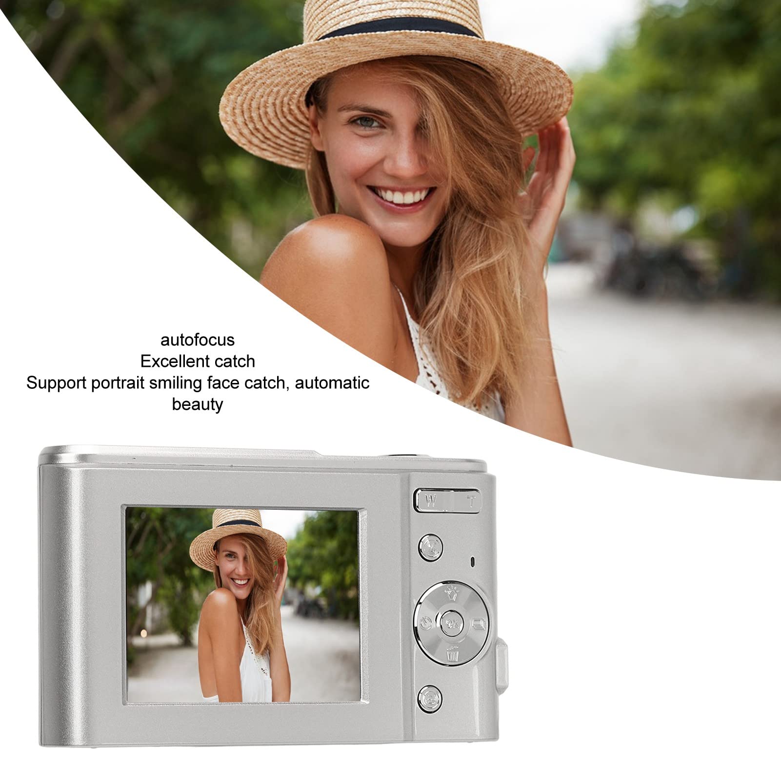 Portable Digital Camera, 48MP 16X Digital Zoom Camera, 2.4in IPS Display Pocket Camera, Auto Focus and Light Sensitivity, Anti Shaking, Auto Beauty (Space Silver)