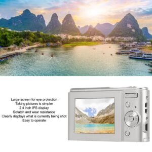 Portable Digital Camera, 48MP 16X Digital Zoom Camera, 2.4in IPS Display Pocket Camera, Auto Focus and Light Sensitivity, Anti Shaking, Auto Beauty (Space Silver)