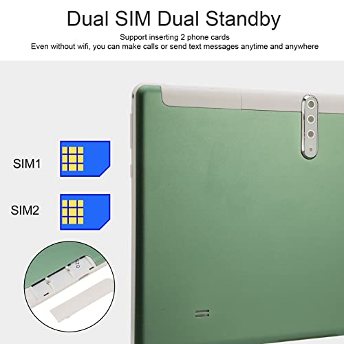 10.1 inch Android 12 Tablet, Dual SIM Dual Standby Talkable Tablet, 4GB RAM and 64GB ROM 2560x1600 Resolution, 5800mAh Battery Capacity, Green