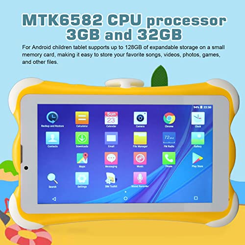 Acogedor Kids Tablet, 7 inch HD Display, 3GB RAM and 32GB ROM, Dual SIM Dual Standby Talkable Toddler Tablets with Dual Camera, Kid Proof Case, Yellow