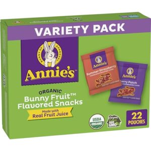 annie's organic bunny fruit snacks, variety pack, gluten free, 22 ct, 15.4 oz