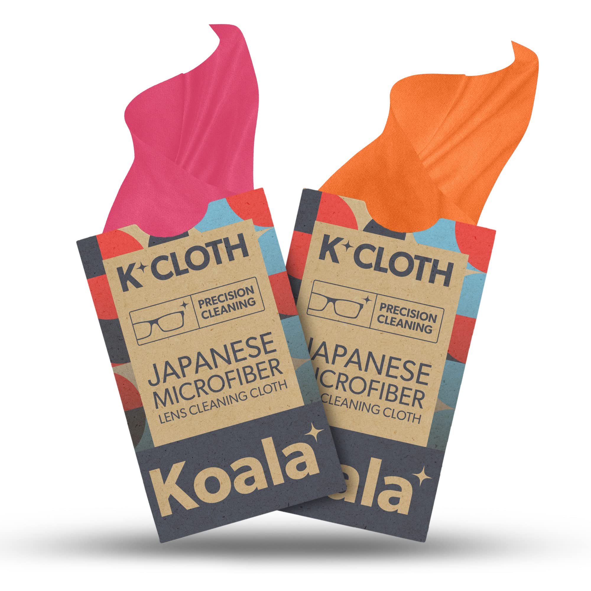 Koala Lens Cleaning Cloth | Japanese Microfiber | Glasses Cleaning Cloths | Eyeglass Lens Cleaner | Eyeglasses, Camera Lens, VR/AR Headset, and Screen Cleaning | Pink & Orange (Pack of 2)