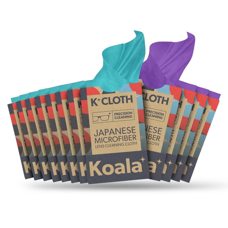 Koala Lens Cleaning Cloth | Japanese Microfiber | Glasses Cleaning Cloths | Eyeglass Lens Cleaner | Eyeglasses, Camera Lens, VR/AR Headset, and Screen Cleaning | Blue & Purple (Pack of 12)