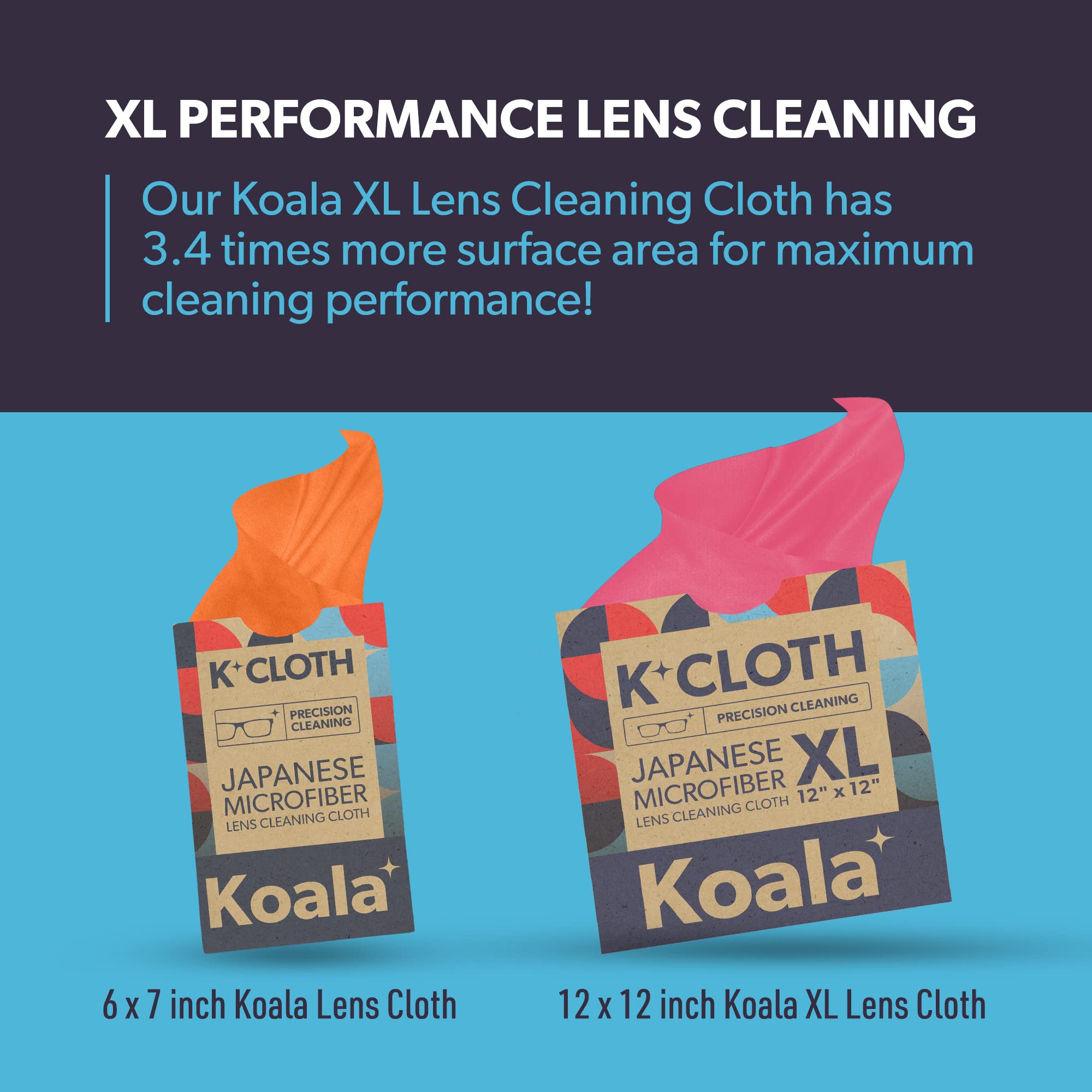 Koala Lens Cleaning Cloth | Japanese Microfiber | Glasses Cleaning Cloths | Eyeglass Lens Cleaner | Eyeglasses, Camera Lens, VR/AR Headset, and Screen Cleaning | Pink & Orange (Pack of 3)