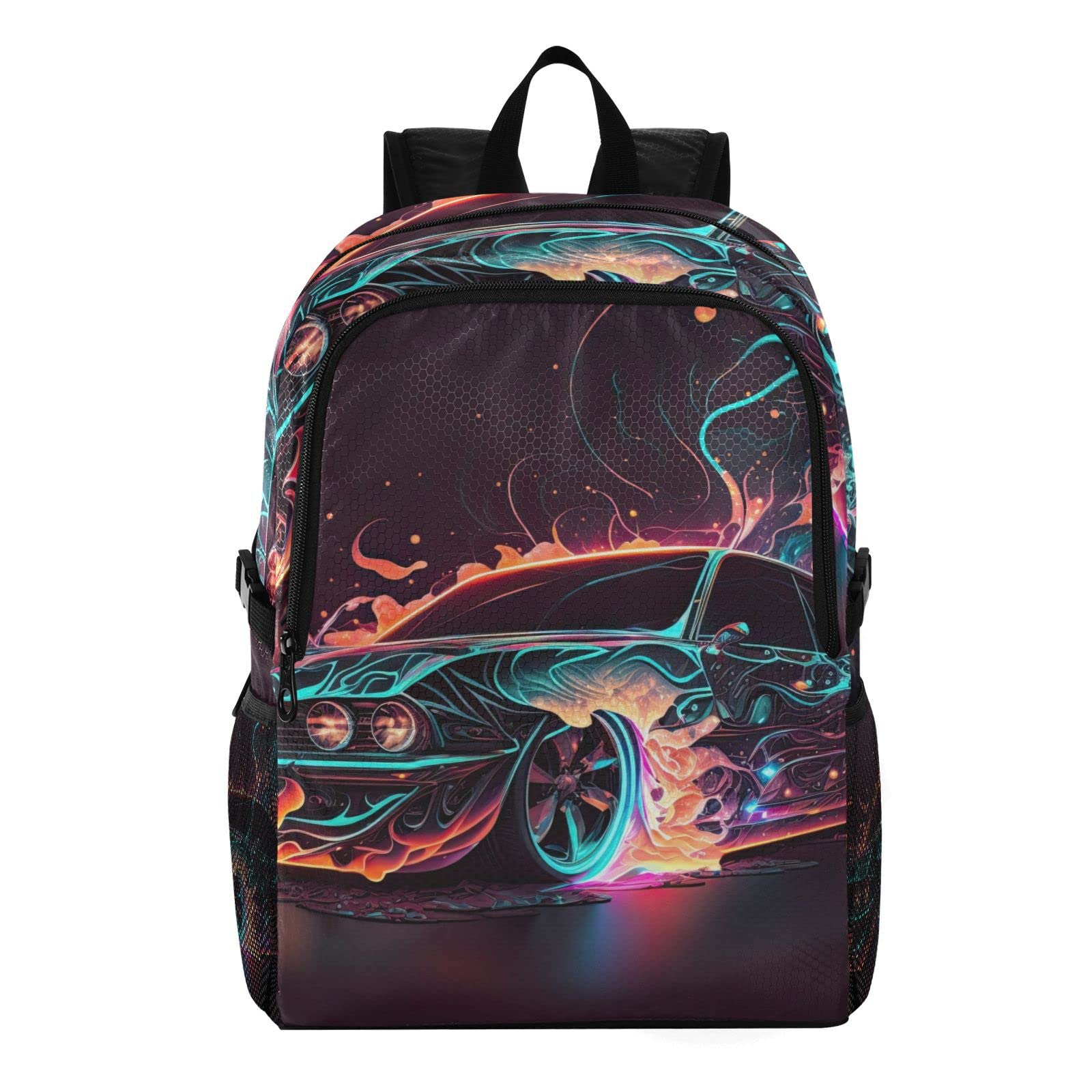 AIXIWAWA Hiking Packable Backpack Neon Car Print Lightweight Waterproof Large Capacity Stuff Pack Portable Daypack Foldable for Camping Travel Weight Capacity 22 LB