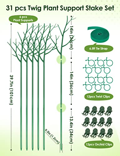 NiHome Comprehensive Plant Support Stake Set of 6 - Durable, UV Resistant 39.5" Stakes with Extension Poles, Orchid Clips & Plant Ties for Climbing Indoor & Outdoor Plants, Monstera, Pothos & More