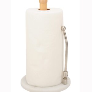 Marble and Wood Paper Towel Holder with Stainless Steel Arm