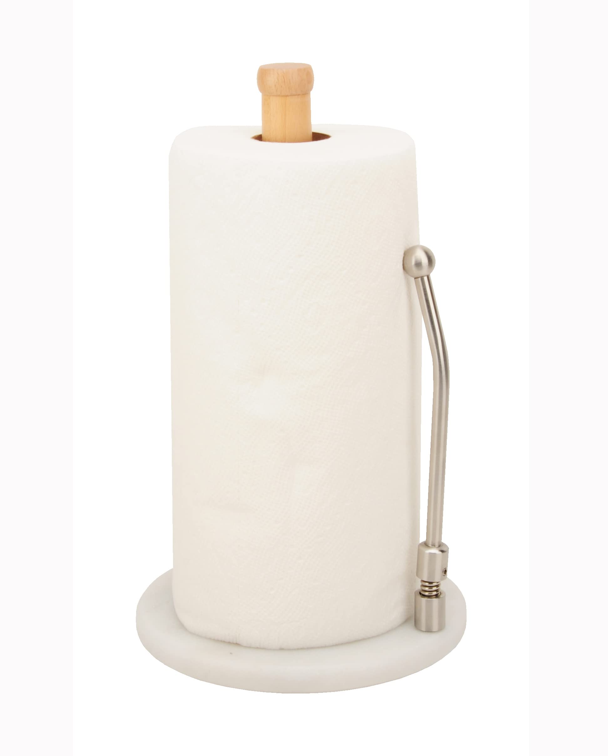 Marble and Wood Paper Towel Holder with Stainless Steel Arm