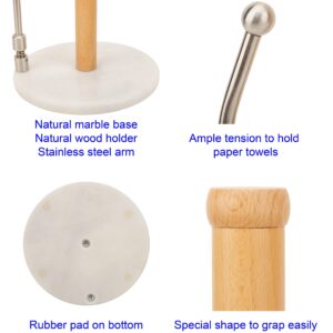 Marble and Wood Paper Towel Holder with Stainless Steel Arm