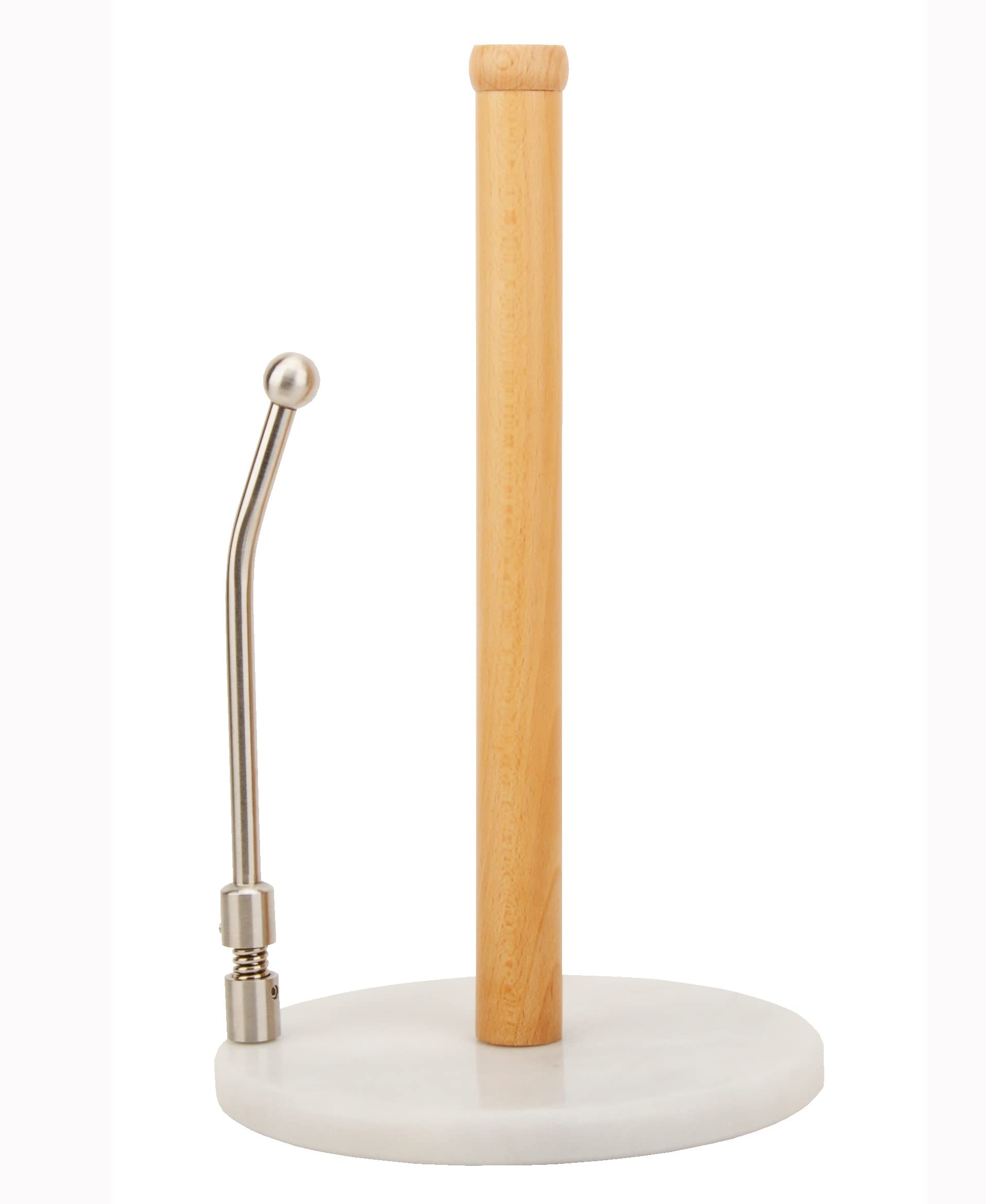 Marble and Wood Paper Towel Holder with Stainless Steel Arm