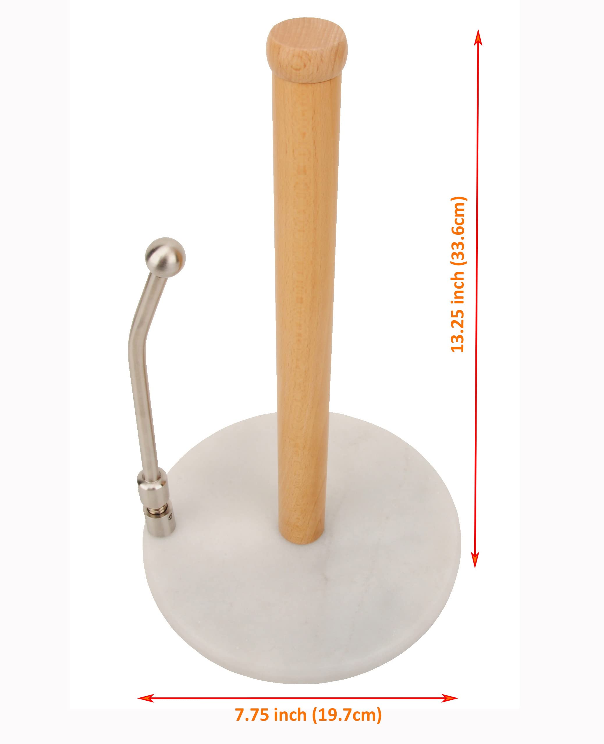 Marble and Wood Paper Towel Holder with Stainless Steel Arm