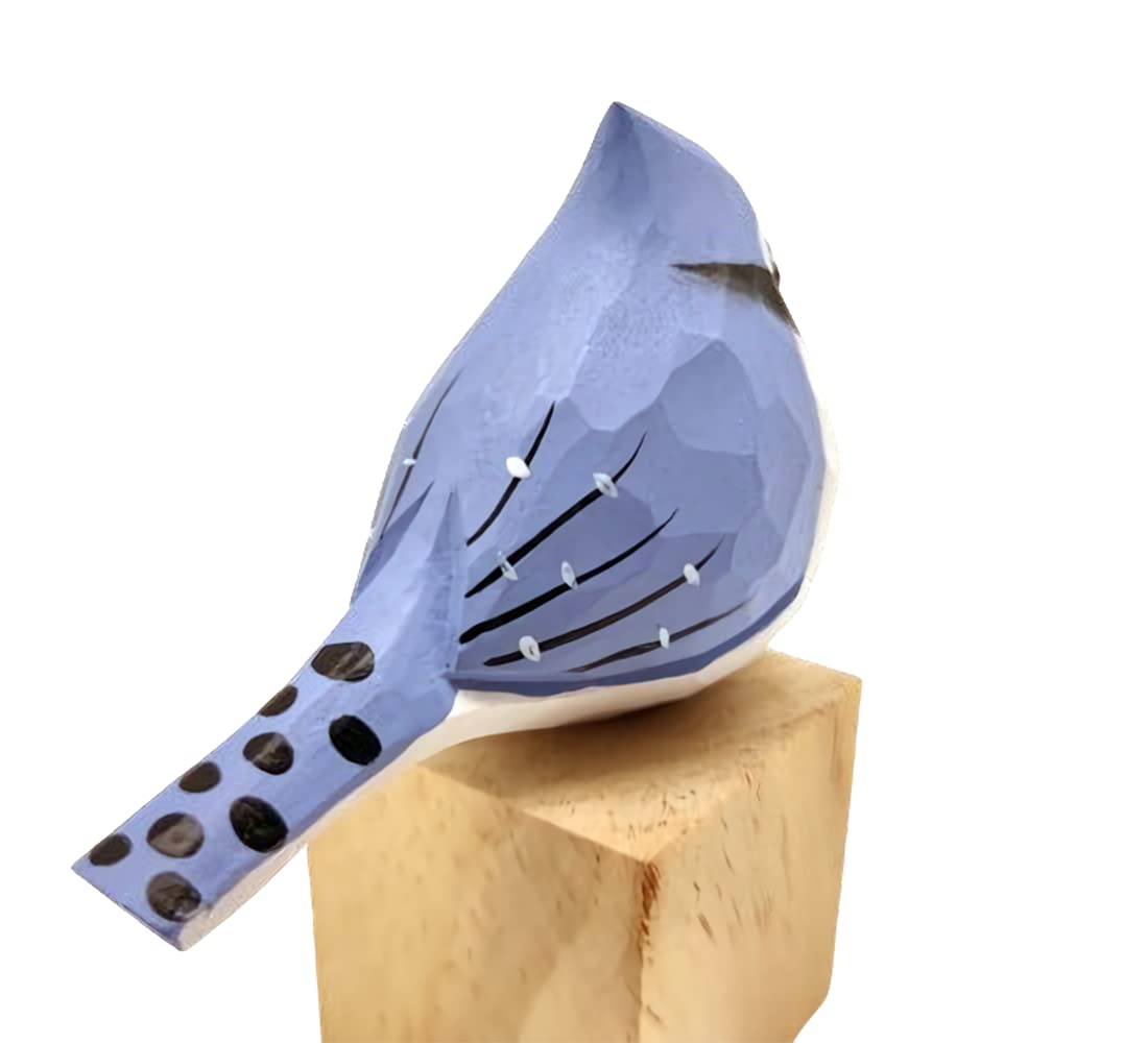 TALKLEK Hand Carved Wooden Bird Figurines, Creative Small Bird Statue for Home Decor, Bird Gifts for Bird Lovers (Blue Jay)