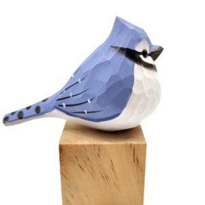 TALKLEK Hand Carved Wooden Bird Figurines, Creative Small Bird Statue for Home Decor, Bird Gifts for Bird Lovers (Blue Jay)