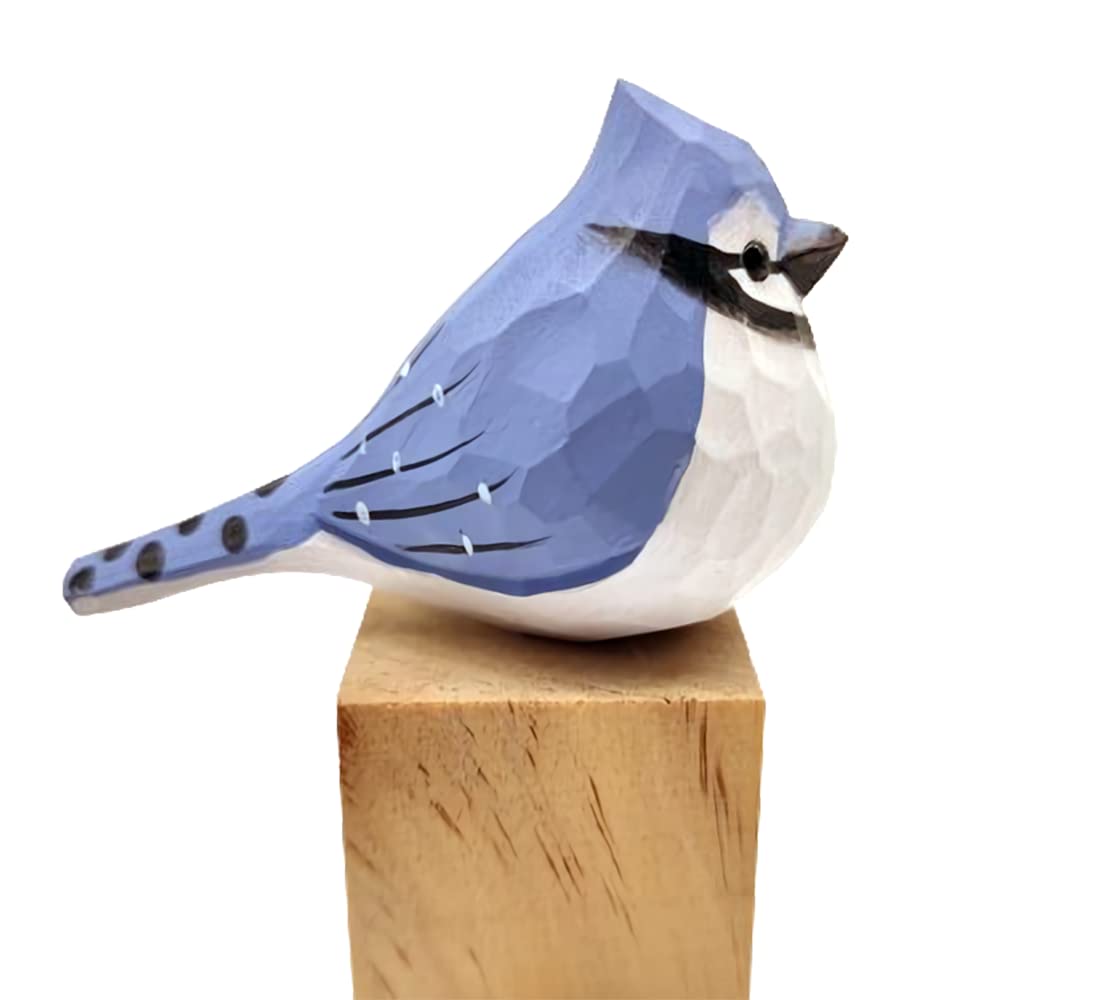 TALKLEK Hand Carved Wooden Bird Figurines, Creative Small Bird Statue for Home Decor, Bird Gifts for Bird Lovers (Blue Jay)