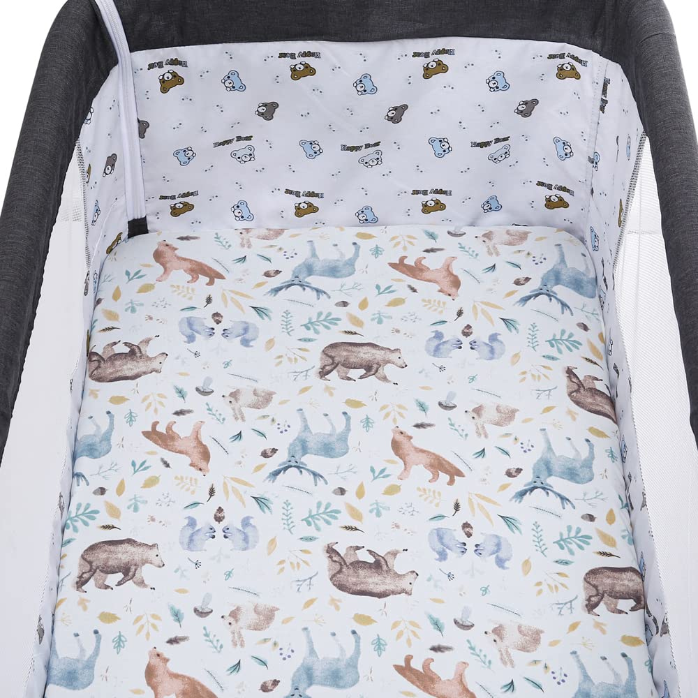 Tontukatu Bassinet Sheet Set 4 Pack Snug Fitted Cradle Fitted Sheets, Stretchy Ultra Soft, for Oval Rectangle Hourglass Bassinet Mattress, Unisex Boy Girl, Sun/Forest Deer/Space/Dinosaur