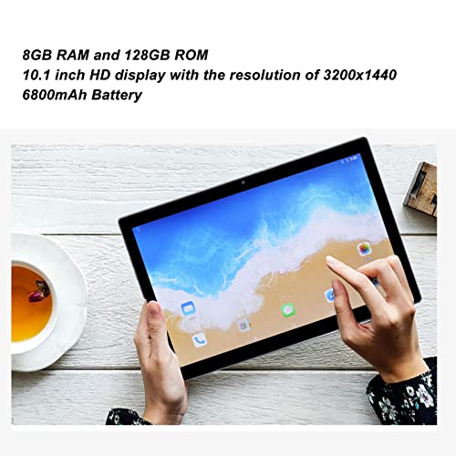 Tablet 10.1 inch 3200x1440 Resolution Android 12 Tablets, 8GB RAM and 128GB ROM Octa Core Smart Pad, Dual 13MP and 8MP Camera, 6800mAh Lithium Battery, Gold