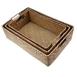 cabilock woven baskets rectangular storage basket baskets for organizing hand-woven seaweed organizer books storage box savings box toilet candy yellow bamboo wicker storage basket