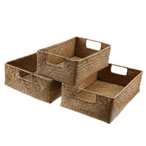 Cabilock Woven Baskets Rectangular Storage Basket Baskets for Organizing Hand-woven Seaweed Organizer Books Storage Box Savings Box Toilet Candy Yellow Bamboo Wicker Storage Basket