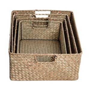 Cabilock Woven Baskets Rectangular Storage Basket Baskets for Organizing Hand-woven Seaweed Organizer Books Storage Box Savings Box Toilet Candy Yellow Bamboo Wicker Storage Basket