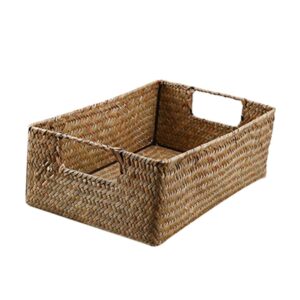 Cabilock Woven Baskets Rectangular Storage Basket Baskets for Organizing Hand-woven Seaweed Organizer Books Storage Box Savings Box Toilet Candy Yellow Bamboo Wicker Storage Basket