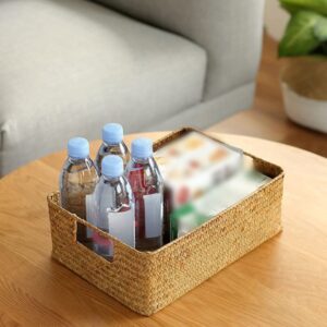 Cabilock Woven Baskets Rectangular Storage Basket Baskets for Organizing Hand-woven Seaweed Organizer Books Storage Box Savings Box Toilet Candy Yellow Bamboo Wicker Storage Basket