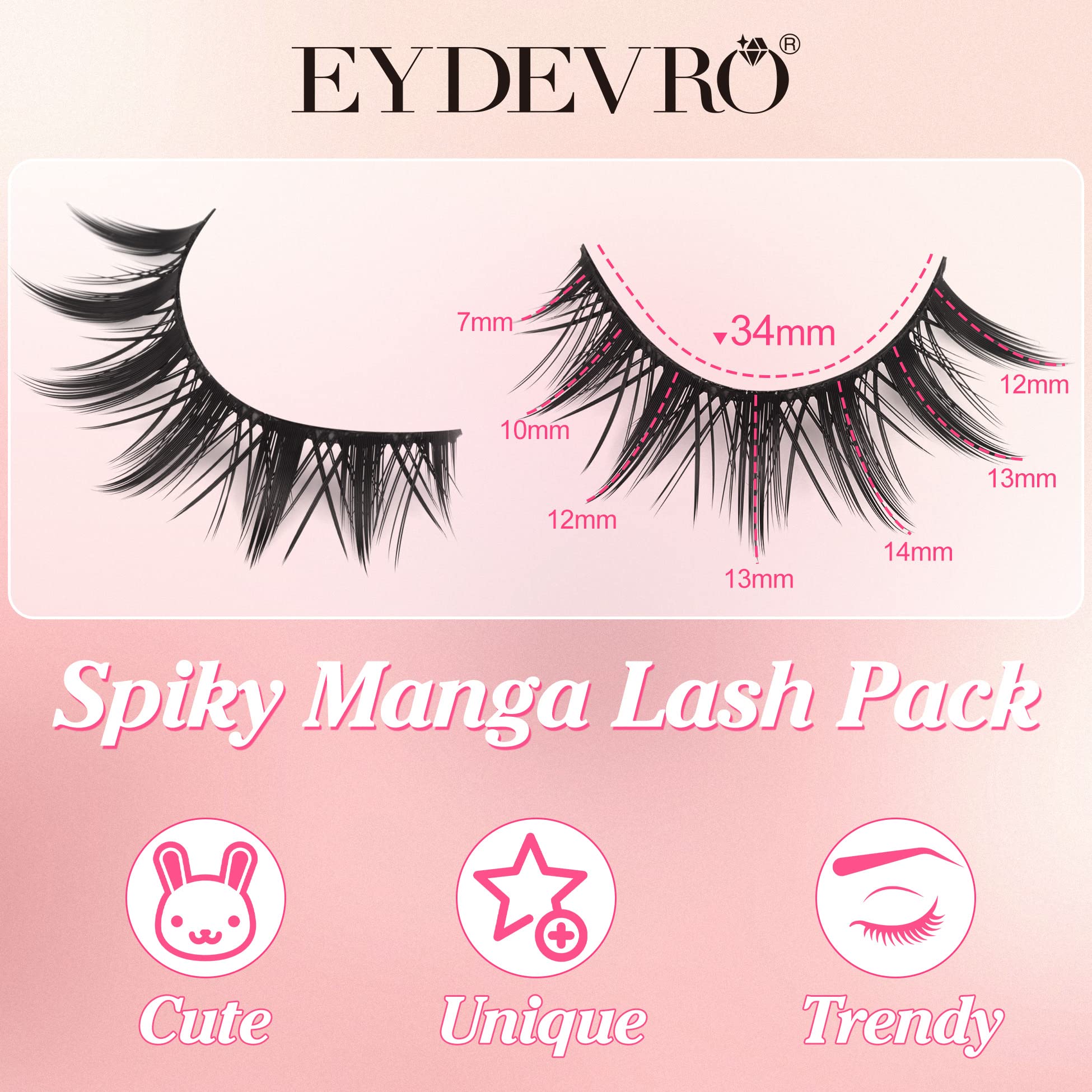 Manga Lashes False Eyelashes Doll Dramatic Eyelashes Anime Cosplay Japanese Style Lashes Spiky Long Thick Mink Eye Lash Strips by EYDEVRO