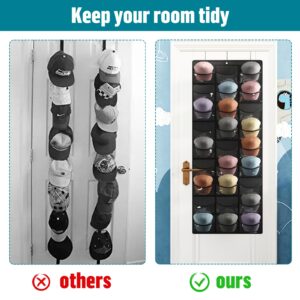 Fixwal Baseball Hat Rack, 27 Pocket Over The Door Cap Organizer Cap Hat Holder Hanger For Closet With Large Clear Pockets & 3 Hooks, Hat Storage to Protect and Display, Black