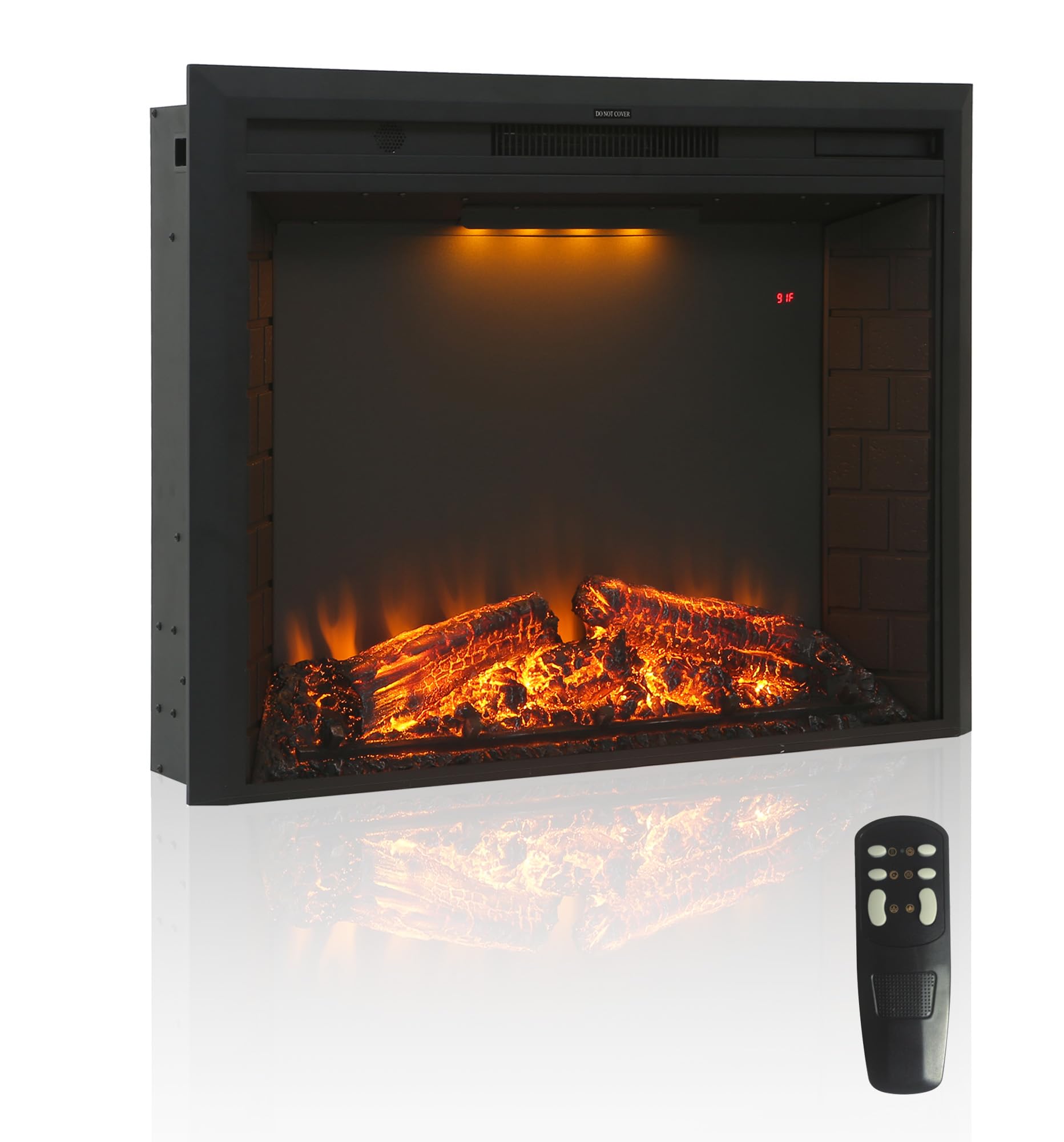 CASAINC 28'' Electric Fireplace Insert, Recessed LED Mantel Fireplace, Low Noise w/Thermostat Heater,1-9 H Timer and Remote Control, Adjustable Flame 3 Colors & 5 Brightness, 1500/750W-Black