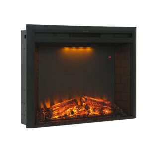 CASAINC 28'' Electric Fireplace Insert, Recessed LED Mantel Fireplace, Low Noise w/Thermostat Heater,1-9 H Timer and Remote Control, Adjustable Flame 3 Colors & 5 Brightness, 1500/750W-Black