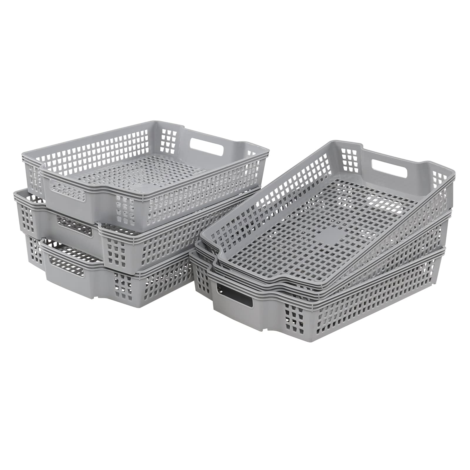 Ramddy 6 Pack Stacking A4 Paper Storage Basket Tray, Grey