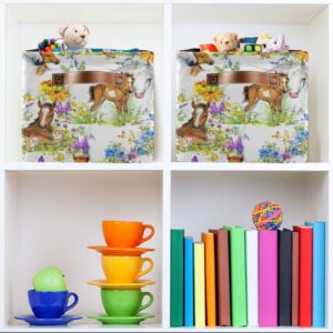 Kigai Storage Basket Field Horses Foldable Canvas Laundry Baskets Bin Waterproof Inner Layer with Sturdy Handles for Toy Nursery Blanket Clothes 1 Pack