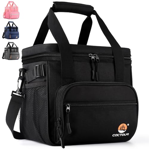 CaCTOUR Large Lunch Bag for Men - Insulated Mens Lunchbox for Work Office Picnic 24-Can (15L) Collapsible & Leakproof Cooler Bag with Adjustable Shoulder Strap for Adults （Black）