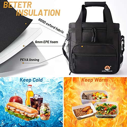 CaCTOUR Large Lunch Bag for Men - Insulated Mens Lunchbox for Work Office Picnic 24-Can (15L) Collapsible & Leakproof Cooler Bag with Adjustable Shoulder Strap for Adults （Black）