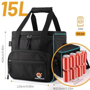 CaCTOUR Large Lunch Bag for Men - Insulated Mens Lunchbox for Work Office Picnic 24-Can (15L) Collapsible & Leakproof Cooler Bag with Adjustable Shoulder Strap for Adults （Black）