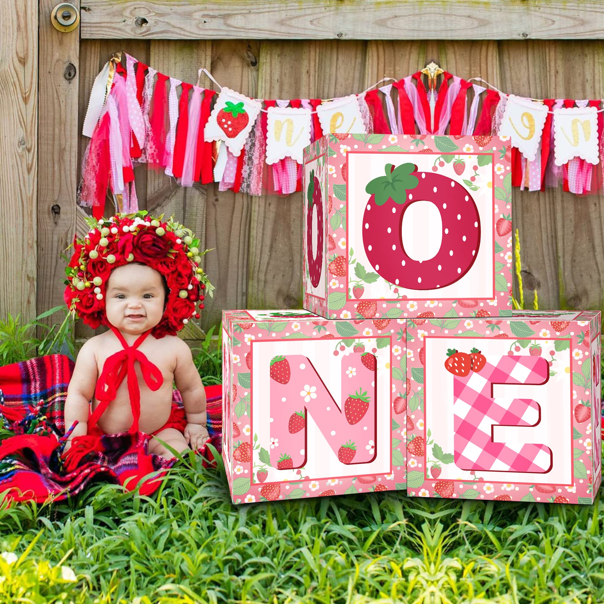 Strawberry Balloon Boxes 1st Birthday Party Supplies Strawberry Backdrop One Birthday Balloon Blocks Decorations for Baby Girl First Birthday Strawberry Party Decorations Supplies