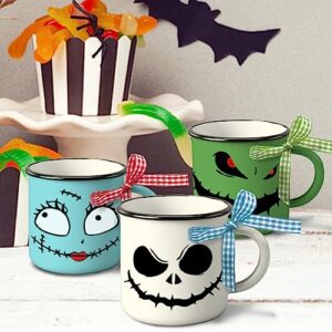 Paayna Halloween Mini Coffee Mug Set of 3, Night. mare BE Fore. Xmas Jack and Sally Spooky Face Mini Cups for Tiered Tray Decor, Kitchen Coffee Bar Party Decoration Centerpiece Fall Housewarming Gift