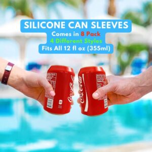 Can Covers that Look Like Soda, Silicone Sleeves for Cans, Can Wraps, Fits All 12FL OZ 355ml (Mixed - 8 Pack)