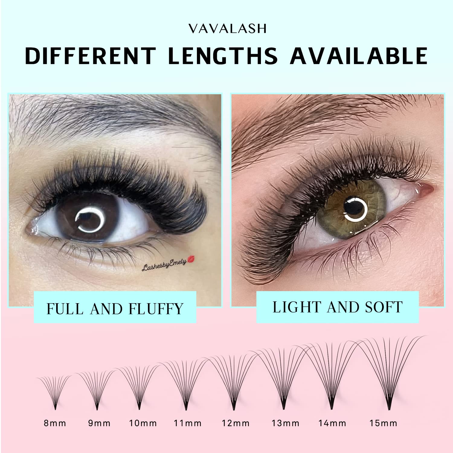 VAVALASH 600 Fans 5D-16D 24D Eyelash Extensions 8-15mm Mixed Length Thin Base Volume Lash Extension(10D-0.07-D-8-15mm)