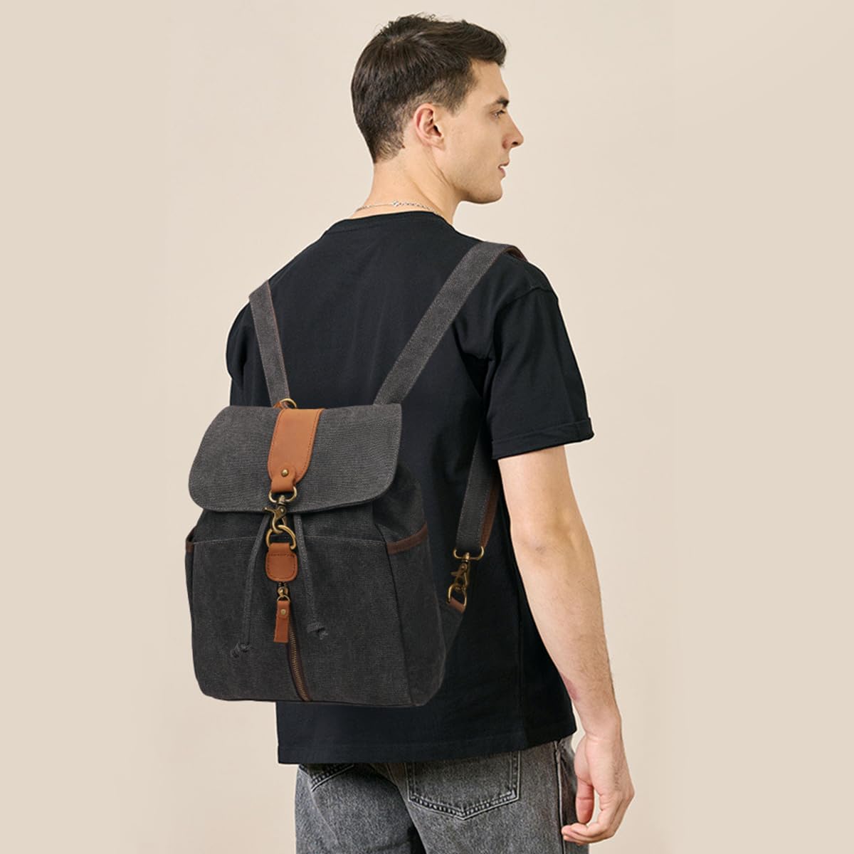 KL928 Canvas Backpack - Casual Daypack Vintage Outdoor Travel Rucksack Hiking Backpacks for Men Women