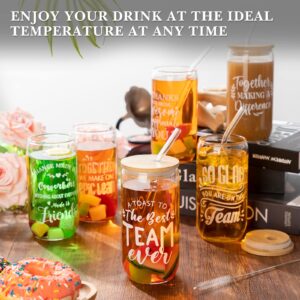 Purpeak 6 Set Employee Appreciation Gifts Thank You Gifts for Staff Coworker Thank You Glass Cups 16 oz Can Shaped Beer Glass with Lids Straws Brushes for Team Teacher Nurse(Inspirational Style)