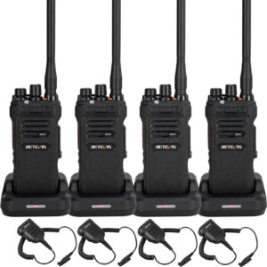 retevis nr30 2 way radio long range, waterproof walkie talkies with mic, high power two way radios, noise cancelling, heavy duty, for manufacturing contractor supplier(4 pack)