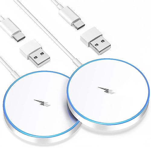 2 Pack Fast 15W Wireless Charger for iPhone and AirPods - Magnetic Apple MagSafe Compatible Charging Pad and 5ft Dual Port Cable