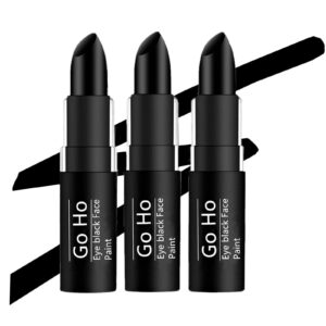 go ho 3pcs eye black face paint stick for sports,waterproof eye black,baseball/softball/football accessories stick,easy to color and remove,black lip smacking or body paint for halloween makeup