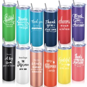 sieral employee appreciation gift bulk thank you staff gift 20 oz stainless steel tumbler with lid inspirational team mug gifts for nurse teacher coworker women men(positive, 12 pcs)