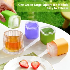 CTSZOOM Ice Cube Tray with Lid and Bin &Scoop, 64 pcs Ice Cubes Molds 2 Trays, Ice Cube Tray Mold for Freezer with One Large Square Ice Cube Molds for Whiskey, Cocktail (Green)