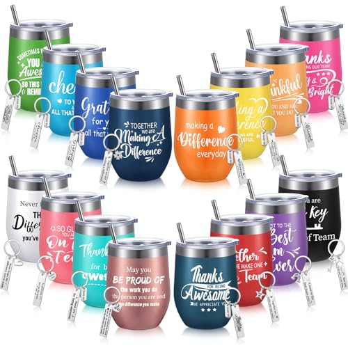 Thank You Gifts Coworker Leaving Farewell Appreciation Gifts with 12 oz Thank You for Being Awesome Wine Tumbler and Difference Keychains Gifts for Father Colleague Teacher Friends (Trendy, 32 Pcs)