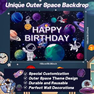 HJINGY Outer Space Party Decorations, Space Themed Party Supplies Include Space Balloons, Backdrop, Galaxy Banner, Hanging Swirls, Tablecloth, Plates, Cups, Cake Toppers for Space Birthday Decorations