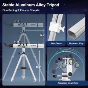 LUVONI Telescope, 90mm Aperture 900mm Telescopes for Adults Astronomy with Fine-tuning AZ Tripod, Multi-coated High Transmission Professional Refractor Telescope with Slow-motion Knobs & Phone Adapter