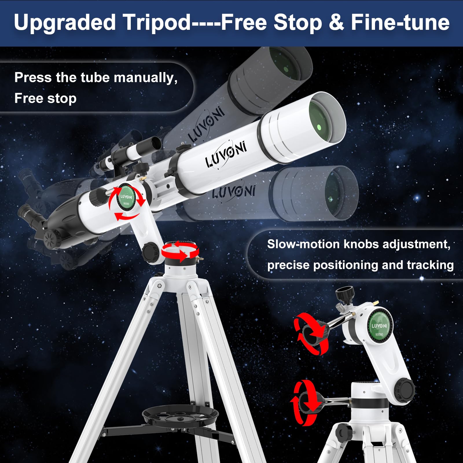 LUVONI Telescope, 90mm Aperture 900mm Telescopes for Adults Astronomy with Fine-tuning AZ Tripod, Multi-coated High Transmission Professional Refractor Telescope with Slow-motion Knobs & Phone Adapter