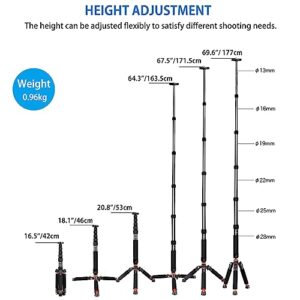 Koolehaoda Camera Aluminum Monopod with Metal Tripod Base.6 Sections 18-69inch Adjustable, Leg Diameter Φ28mm,up to 13lbs - Black